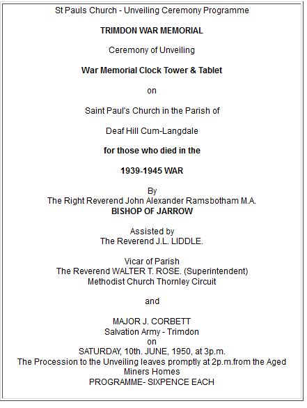 St Paul's Memorial Unveiling - Trimdon Times